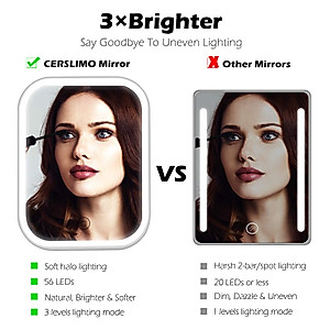 CERSLMO Makeup Mirror with Lights, Lighted Travel Vanity Mirror with 4 LED Tape-Lights, Dimmable Portable Desk Light up Cosmetic Mirror with Touch Screen Switch, Batteries or USB Operated, White