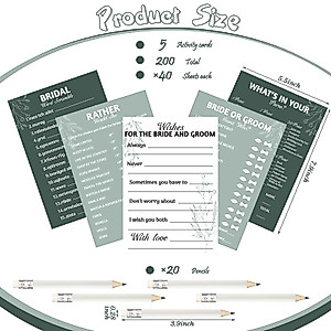Ctosree 220 Pieces Bridal Shower Game Set 200 Wedding Game Cards and 20 Pencils 5 Styles Funny Wedding Cards Wedding Pencils Bridal Shower Decorations for Bride and Groom Bachelor Party (Green)