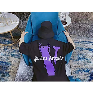 Big V Letter Shirts Men's Graphic Print T Shirt Hip Hop Short Sleeve Cotton Crew Neck Tee Tops for Men Women Small