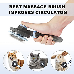 FYY Dog and Cat Brush for Shedding, Self Cleaning Dog Grooming Brush Pet Slicker Brush for Long or Short Haired Dogs Cats Grooming Supplies Blue