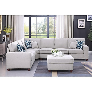 HomeStock Southwestern Sensibilities Upholstered Modern Linen Blend Fabric Sectional Sofa Set - Living Room Sectional Sofa with Ottoman, Living Room Sectional Couch Light Gray/7-Piece/Without Chaise