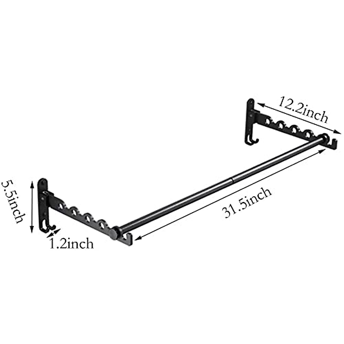 JSKRL Wall Mounted Clothes Drying Rack, Folding Laundry Drying Rack,2 Racks with Rod (Silver), Suitable for Bathroom Balcony Wardrobe Laundry Room.