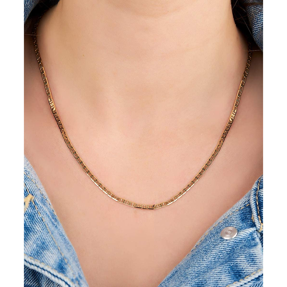 Barzel Mariner Chain Necklace for Women, 18K Gold Plated Mariner Chain (20 Inches, 3MM Gold)