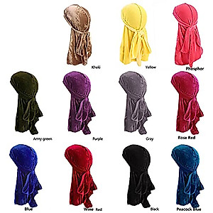 KINGREE Velvet Durag Cap Straps Headwraps with Long Tail and Wide Straps