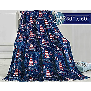 Elegant Comfort Lightweight Printed Throw Blanket- All Season, Ultra Soft, Cozy and Plush- Decorative Throw Blankets, Perfect for Lounging, 50 x 60 inches, Lighthouse, Throw Blanket