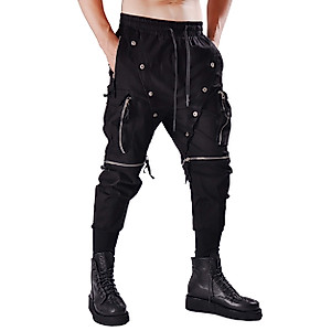 MOKEWEN Men's Women Rivet Zipper Decorate Pockets Cargo Jogger Active Pants 32-33