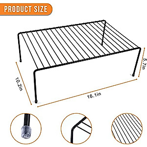 Large (16.1 x 10.2 Inch) Cabinet Storage Shelf Rack, Kitchen Shelves，Kitchen Counter and Cabinet Shelf, Storage Rack Organizer for Kitchen, Fridge, Cabinet, Bathroom Cupboard (Black, 6)