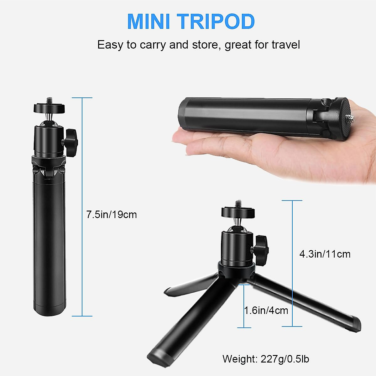 Mini Projector Tripod, JCWINY Metal Mini Tripod with Ball Head Mount, Desktop Tabletop Stand Tripod for Mini Projector, Smooth 4, Osmo Mobile, Vimble 2, Gimbal Handle Grip Stabilizer and All Cameras