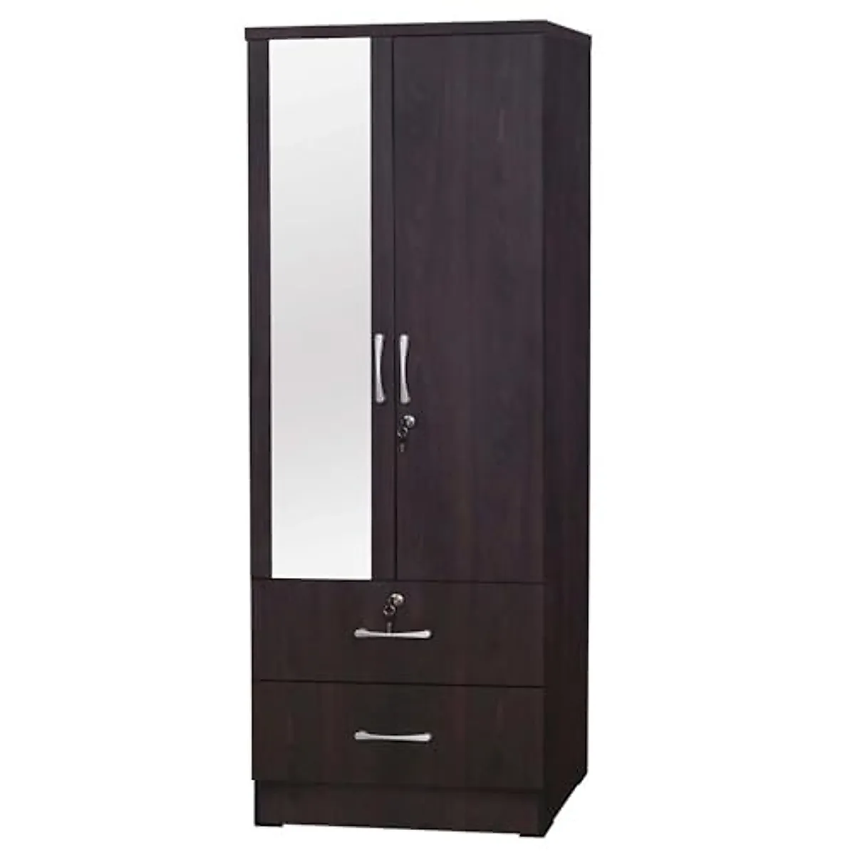 Better Home Products Carell Furniture Armoire Wardrobe with Mirror & Drawers in Tobacco