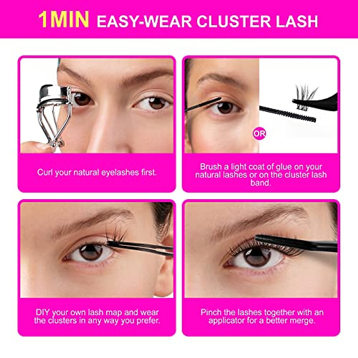 Lash Clusters 144pcs CAELYMINE DIY Lash Extension for Beginners, D Curl Cluster Lashes Soft Lash Extension Clusters 3D Cosplay Eyelash Cluster Extensions Reusable(CDD01)