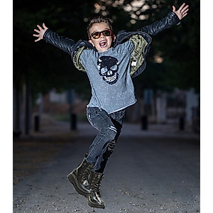 DADAWEN Boys Girls Waterproof Lace Up Glitter Mid Calf Combat Boots With Side Zipper for Toddler/Little Kid/Big Kid Black Glitter US Size 2 M Little Kid