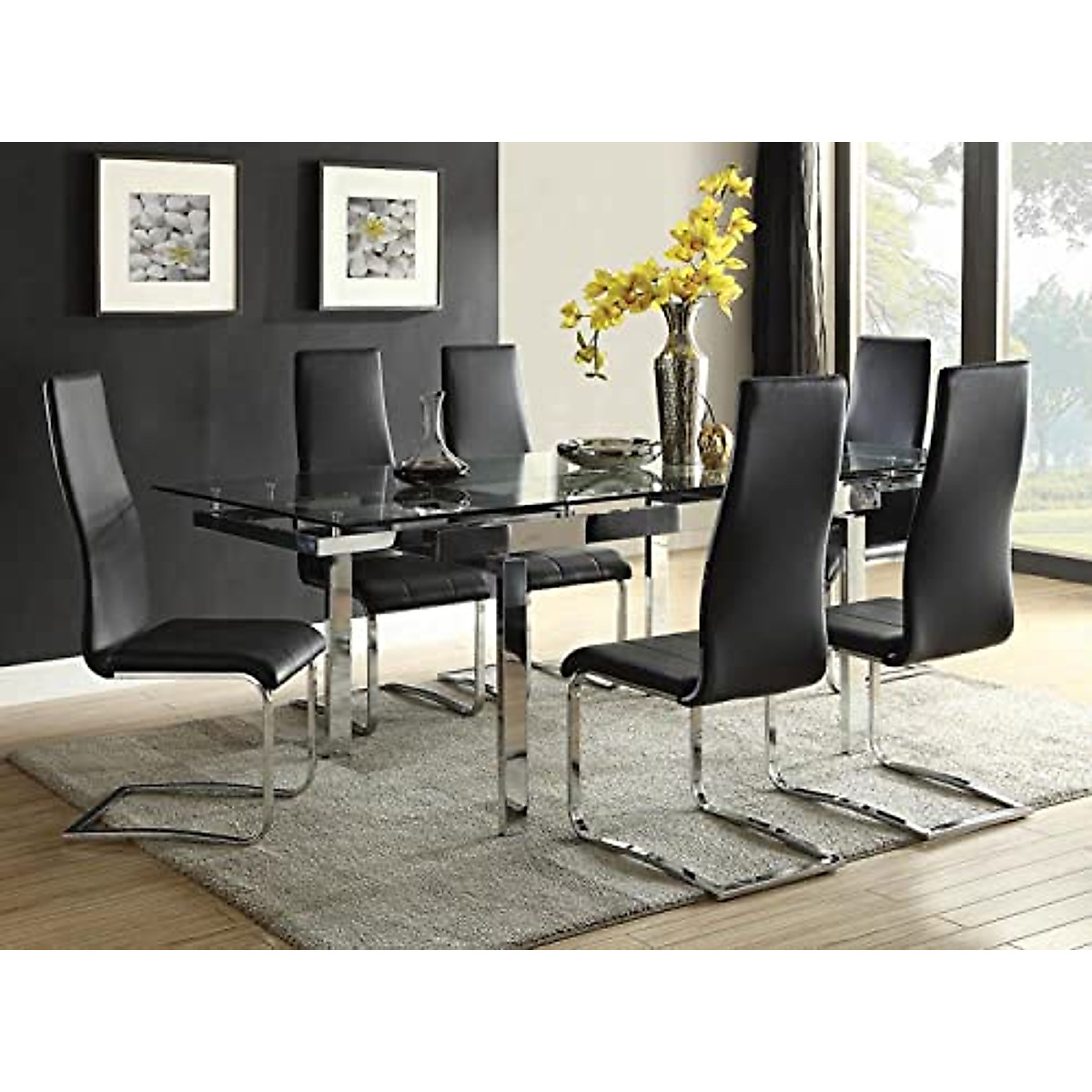 Coaster Home Furnishings Wexford Upholstered Dining Chairs, Black and Chrome (Set of 4), 19.75"D x 17"W x 16.25"H (100515BLK)
