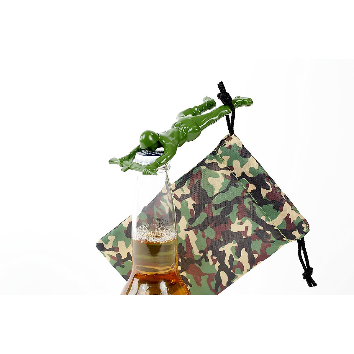 Army Man Bottle Opener. Includes Camouflage Draw String Gift Bag. Solid Die Cast Zinc Alloy Metal. Unique Gifts for Men by Qualitas Products