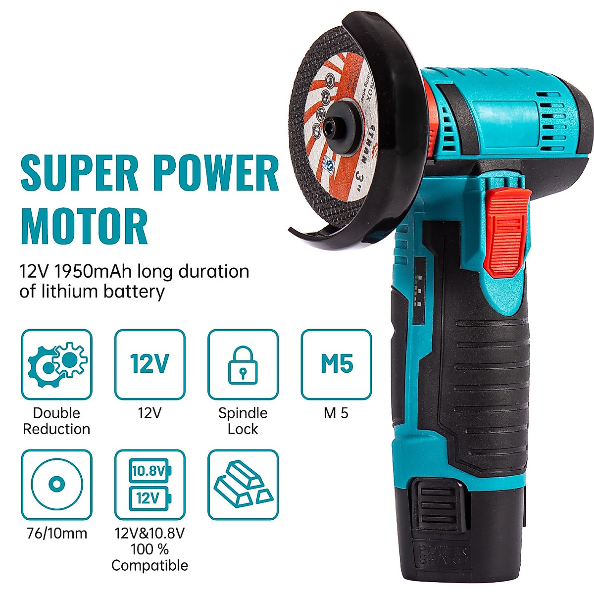 Housiwill Angle Grinder Tool, Mini Angle Grinder, Cordless Electric Angle Grinding Tool 12V 19500RPM with 2PCS 2000mAh Battery, Nylon Cutting Blade-s/Grinding Disc/Metal Cutting Disc (Green+blue)