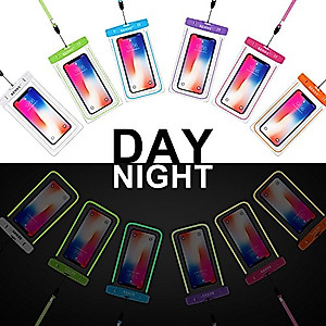 Universal Luminous Waterproof Case,Kenny Cell Phone Dry Bag Pouch,Waterproof Cell Phone Pocket with Neck Strap, for Smartphone up to 6 inches for Swimming,Diving and Surfing (Orange and Black)