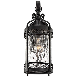 John Timberland Paseo European Country Outdoor Wall Light Fixture Matte Black 19" Clear Hammered Glass Decor for Exterior House Porch Patio Outside Deck Garage Yard Front Door Garden Home