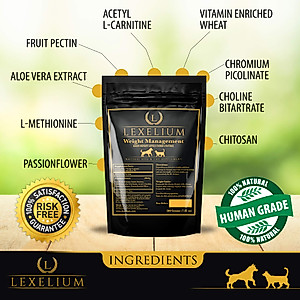 Lexelium Organic Weight Management Supplement for Cats & Dogs | 100% Natural Pet Supplement Powder | Helps with Weight Loss & Curbing Appetite | Keeps Cats and Dogs from Overeating | 200 Grams