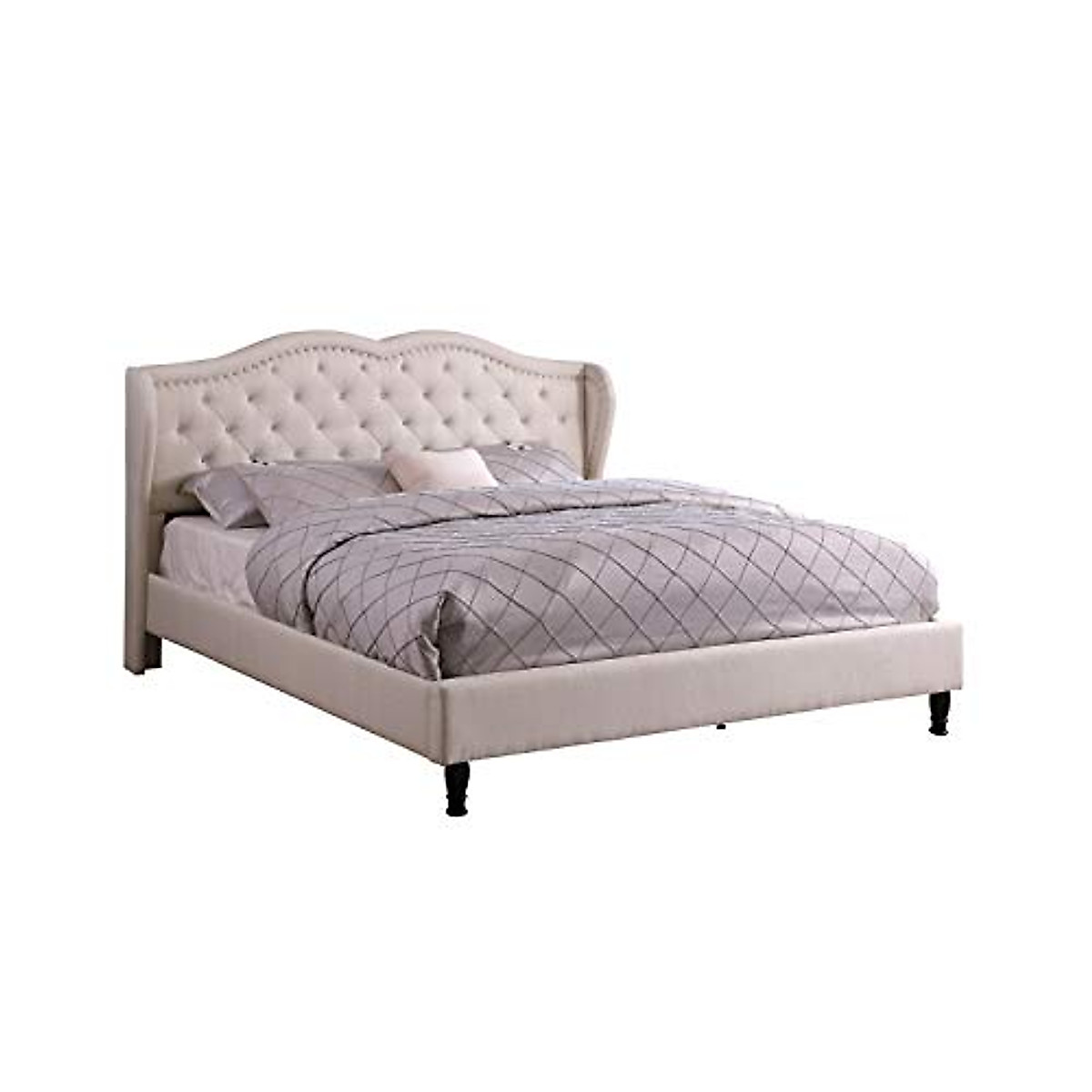 Home Life Premiere Curved Classics Cloth Light Beige Linen 51" Tall Headboard Platform Bed with Slats Full - 019