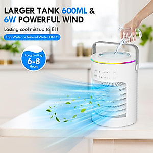 Portable Air Conditioners, 3 Speeds Rechargeable Evaporative Air Cooler With 5000 mAh Batterie, 7-Color LED Light, 2 Cool Mist & 2-8H Timer, Personal Cooling Fan Air Conditioner for Room Car Office