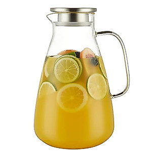 Purefold Glass Pitcher with Lid, Large Iced Tea Water Pitcher, Easy Clean Heat Resistant Borosilicate Glass Jug with Stainless Steel Lid for Juice, Milk, Cold or Hot Beverages - 100oz
