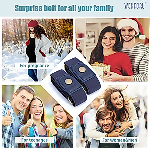 WERFORU 2 Pack No Buckle Elastic Belt for Women Men 2 Loop Stretch Buckle-Free Belt for Jeans Pants (blue, Fits 2 loop distance : 7"-14")
