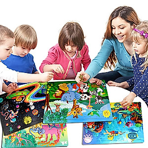 Puzzles for Kids Ages 4-8, 4 Pack Wooden Jigsaw Puzzles 60 Pieces Animal Dinosaur Puzzle Preschool Educational Learning Toys Set for Boys and Girls