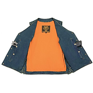 Milwaukee Leather DM1360 Men's Classic Blue Denim Motorcycle Biker Riders Vest w/Adjustable Side Laces - X-Large