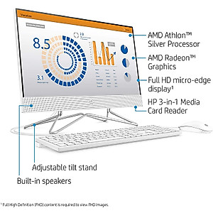 HP 2022 Newest 22-inch FHD All-in-One Desktop Computer - Dual-Core AMD Athlon Silver 3050U - 16GB DDR4 RAM-512GB SSD - WiFi Bluetooth - Windows 11 Pro - Snow White w/ 32GB USB Drive