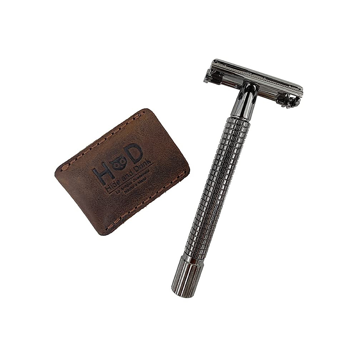 Hide & Drink, Leather Double Edge Safety Razor Head Protective Sheath, Shaving Travel Cover Handmade (Bourbon Brown)