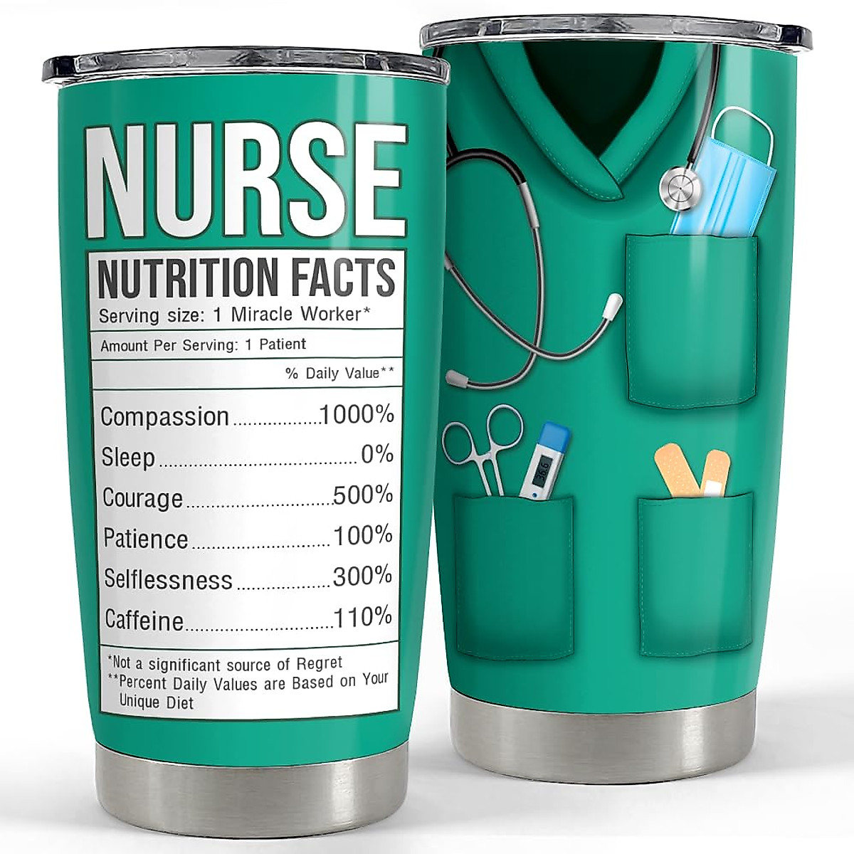 SANDJEST Nurse Tumbler Cup - Nurse Nutritional Facts Travel Coffee Mug Gift - 20oz Tumblers Nurse Gifts for Birthday, Christmas, Appreciation Week, Nursing School Graduation for Nurses, Practitioners