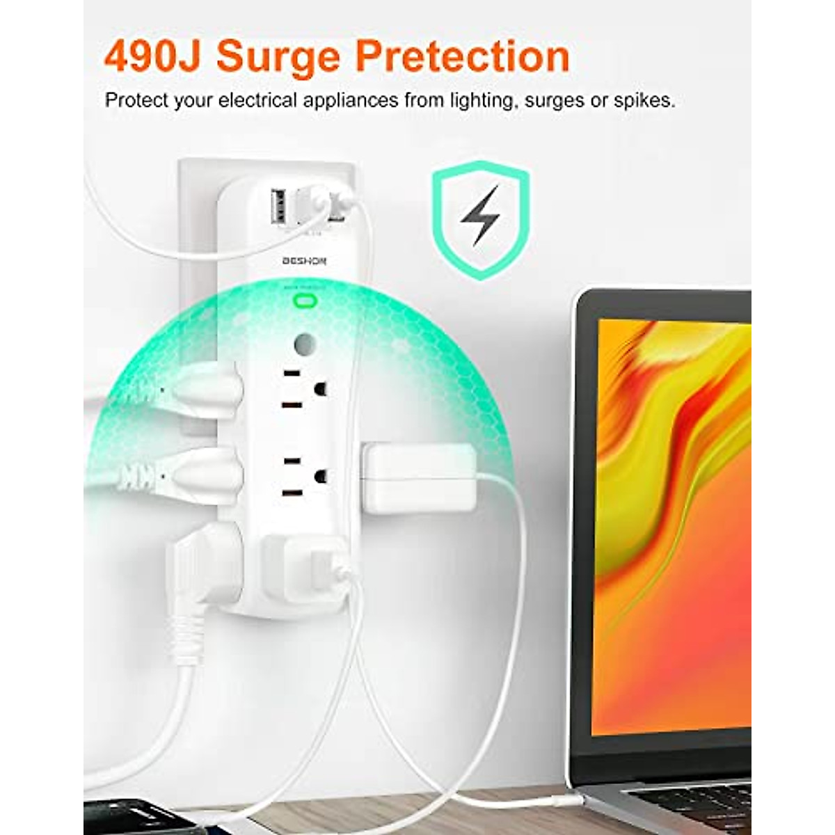 Outlet Extender, Multi Plug Outlet, 9AC Surge Protector with 3 USB Ports(1 USB C Outlet), Wall Plug Expander, USB Wall Charger Outlet Splitter, Compact for Travel, Home, Dorm Room, and Office…