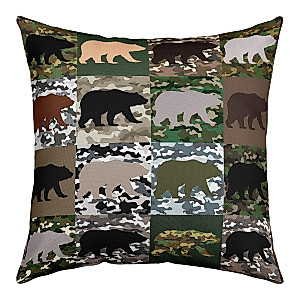 Castle Fairy Bear Pillow Cover,Wildlife Animal Hunting Camo Print Pillowcase Soft Square 18"x18" Cushion Case,Camouflage Plaid Print Throw Pillow Cover Single Pack for Room Decor Double Sides Print