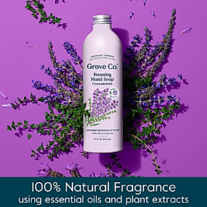 Grove Co. Foaming Hand Soap Concentrate (12 Fl Oz) + Reuseable Glass Soap Dispenser, Plastic Free and Liquid Refillable Starter Kit, Natural Lavender Blossom & Thyme Fragrance