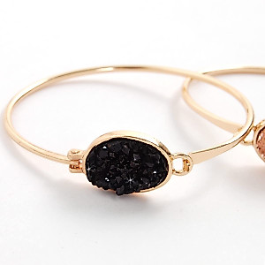 Black and Gold Bracelet for Women - Gold and Black Bracelet for Women, Gold and Black Bracelets for Women, Black Bangles for Women Black Jewelry Gold Tone Simulated Druzy Black Cuff Bracelet for Women
