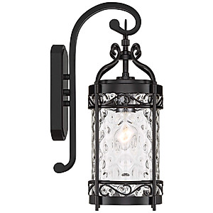 John Timberland Paseo European Country Outdoor Wall Light Fixture Matte Black 19" Clear Hammered Glass Decor for Exterior House Porch Patio Outside Deck Garage Yard Front Door Garden Home