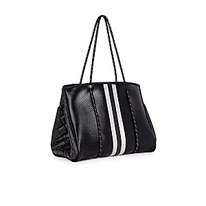 Haute Shore - Greyson Carbon Neoprene Tote Bag w/Zipper Wristlet Inside,Black Coated W/Silver & Black Stripe,One_Size