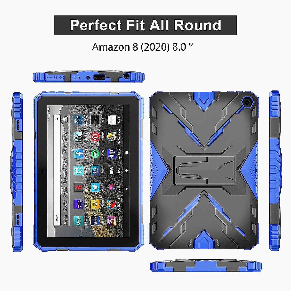 MaoMini for Kindle Fire HD 8 Case/HD 8 Plus Case 2020 Release 10th Generation,Kickstand Heavy Duty Armor Defender Cover (Blue)