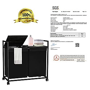 PAKLORDE Laundry Hamper with Lid,Wheels Laundry Basket Sorter 2 x 14 Gal (112L),Top Shelf,600D Oxford Sorter Bag Metal Frame Industrial for Bathroom Dorm Living Room Bedroom (Black Oak)