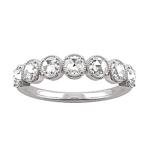 White Gold Moissanite by Charles & Colvard Round Rose Cut Milgrain Wedding Band-size 9 0.42cttw DEW