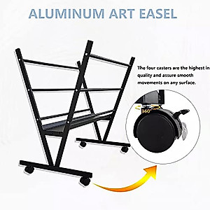 Metal Art Large Print Rack 36.6"x25.6"x35.4" Movable Arts Crafts Drying Print Racks with Castors Artist Storage and Display Rack Stand for Display of Canvas, Prints, Panels, Posters, Art Gallery