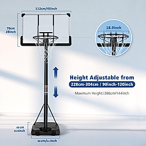 Basketball Hoop Outdoor 6.7 ft-10ft Height Adjustable Basketball Goal Portable Basketball Hoop with 44'' Basketball Backboard Wheels for Adults Youth Outdoor