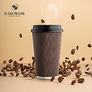 [85 SET]Harvest Pack 16 oz Disposable Coffee Cups, Insulated Ripple Double-Walled Paper Cup with Lid, Black and White Geometric, Tea Hot Chocolate Drinks To go coffee cups