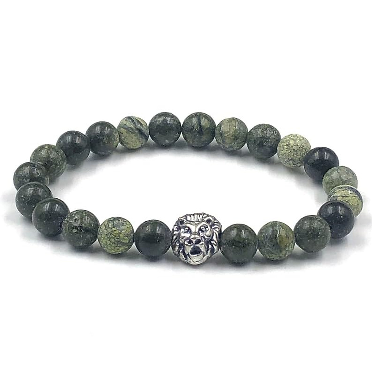 LKBEADS Natural Natural Russian Serpentine 8mm rondelle smooth 7inch Semi-Precious Gemstones Beaded Bracelets for Men Women Healing Crystal Stretch Beaded Bracelet Unisex