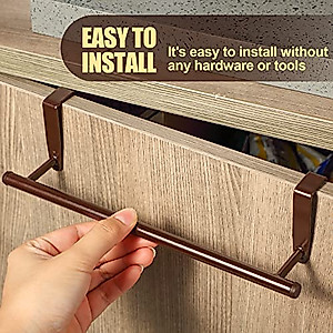 2 Pack Towel Rack for Cabinet Steel over Door Towel Rack Modern over Cabinet Towel Hanger Towel Bar Holder 9 Inch Storage Organizer for Universal Fit on Kitchen Bathroom over Cabinet Cupboard (Bronze)