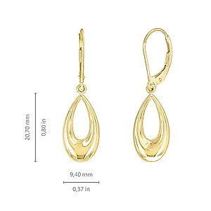 Lucchetta - 14K Gold Dangle Earrings with Oval Hoop Teardrop Leverback Drop