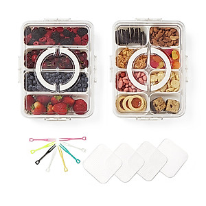Gorgania 2 Pack Divided Serving Tray with Lid and Handle, Travel Snack Box Charcuterie Container for Portable Snack Platter, 8+4 Compartments Stackable Clear Snack Tray for Veggie, Candy, Nuts
