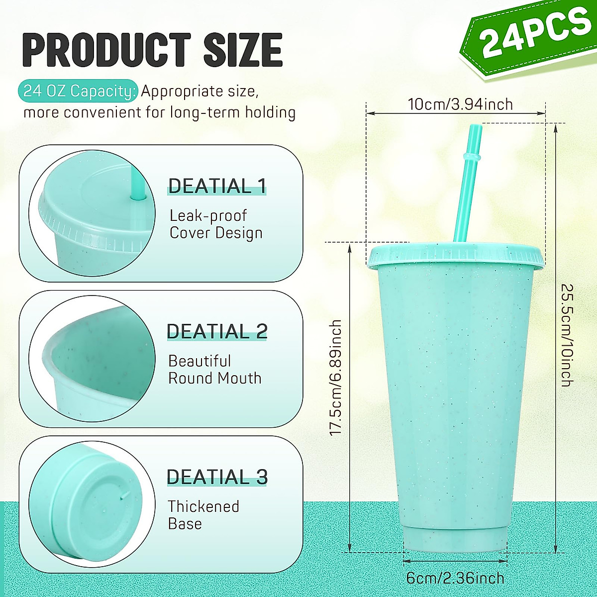 Roshtia 24 Pack Plastic Tumblers with Lid and Straw Reusable Cups Bulk Water Bottles Iced Coffee Travel Mug Cup for Birthdays Party Juices Adults Kids (24 OZ, Clear)