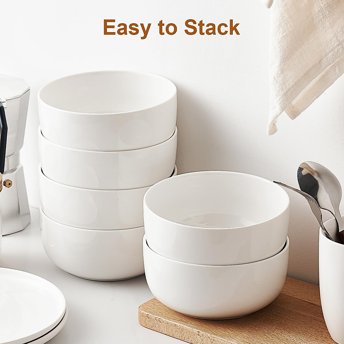 Jassceram Cereal Bowls Set of 6, 30 Oz Ceramic Bowls for Soup, Salad, Dessert, Oatmeal and Breakfast, Suitable for Kitchen or Dining - Dishwasher & Microwave Safe, 6 Inch, White