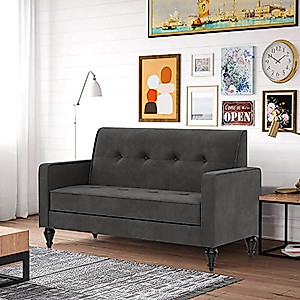 ALISH Upholstered Loveseat Sofa Couch, Modern Love-seat Settee Small Sofa Couch Dining Bench Button Tufted Mini Sofa Couches for Living Room Bedroom, Gray