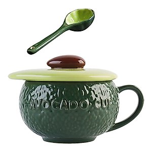 Cabilock Ceramic Stew Pot Steam Soup Bowl Small Steaming Mug Cup Avocado Shapes Sugar Bowls with Lid Spoon Serving Dish Bowls for Home Kitchen